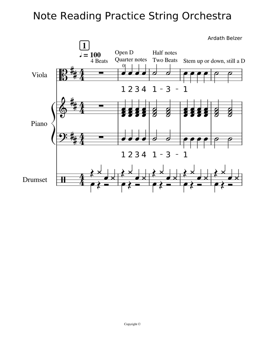 Note Reading Viola Sheet music for Piano, Viola, Drum group (Mixed Trio ...
