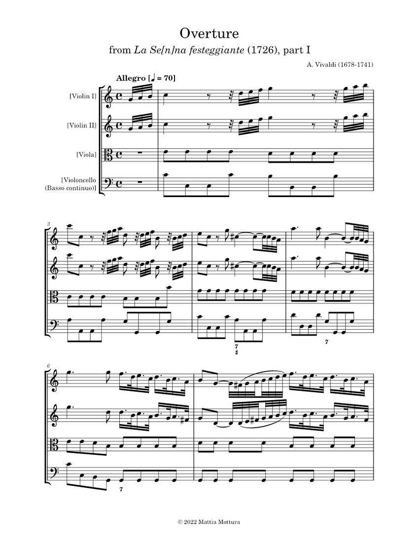 La Senna festeggiante – Antonio Vivaldi Overture La Senna festeggiante Sheet music for Violin ...
