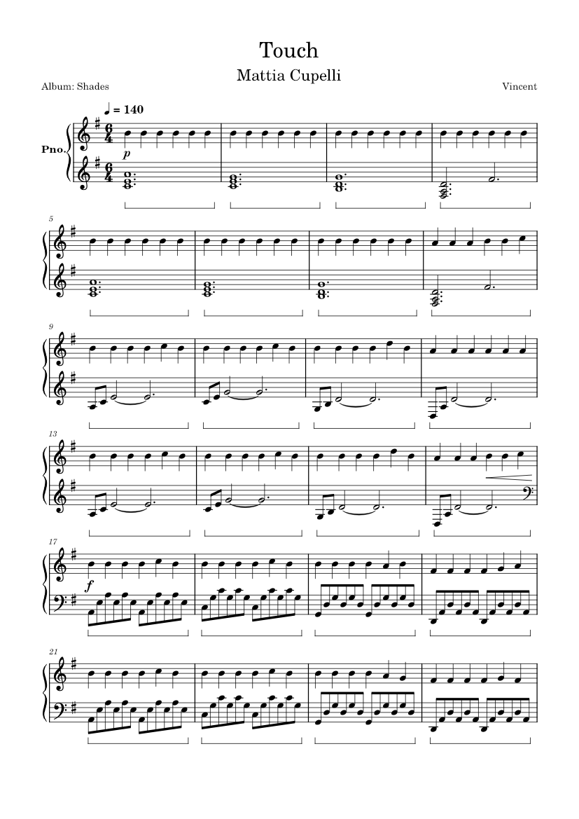 Touch Sheet music for Piano (Solo) Easy | Musescore.com