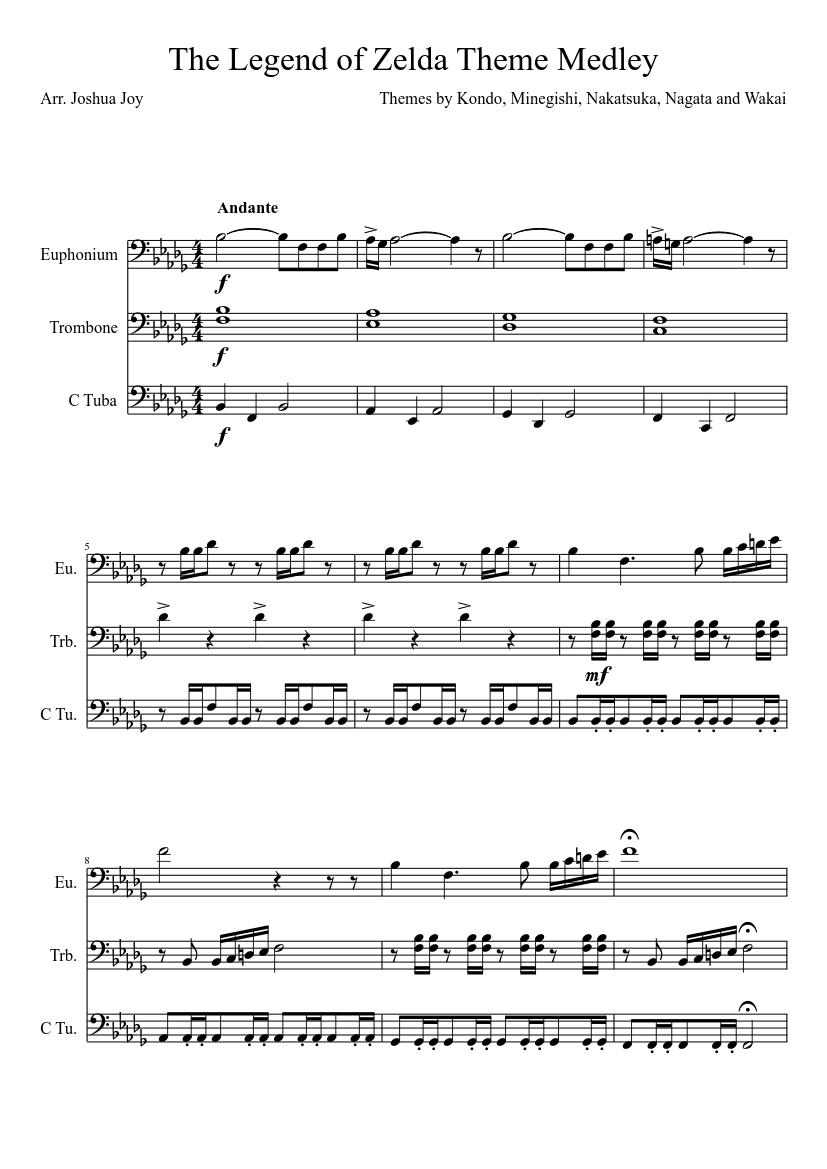 The Legend Of Zelda Theme Medley Low Brass Trio Sheet music for Trombone, Tuba (Brass Duet ...
