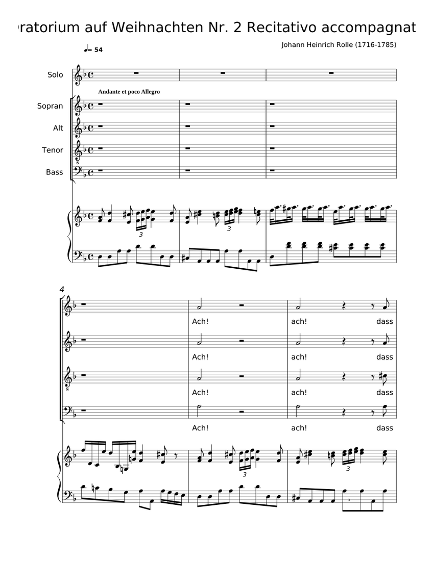 Oratorium auf Weihnachten Nr. 2 Recitativo accompagnato Sheet music for ...