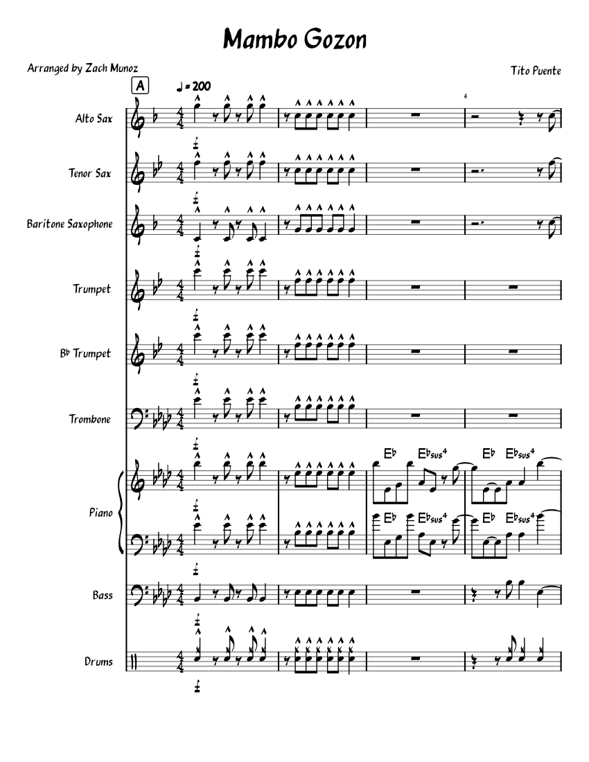 Mambo Gozon Sheet music for Piano, Trombone, Saxophone alto, Saxophone tenor & more instruments ...