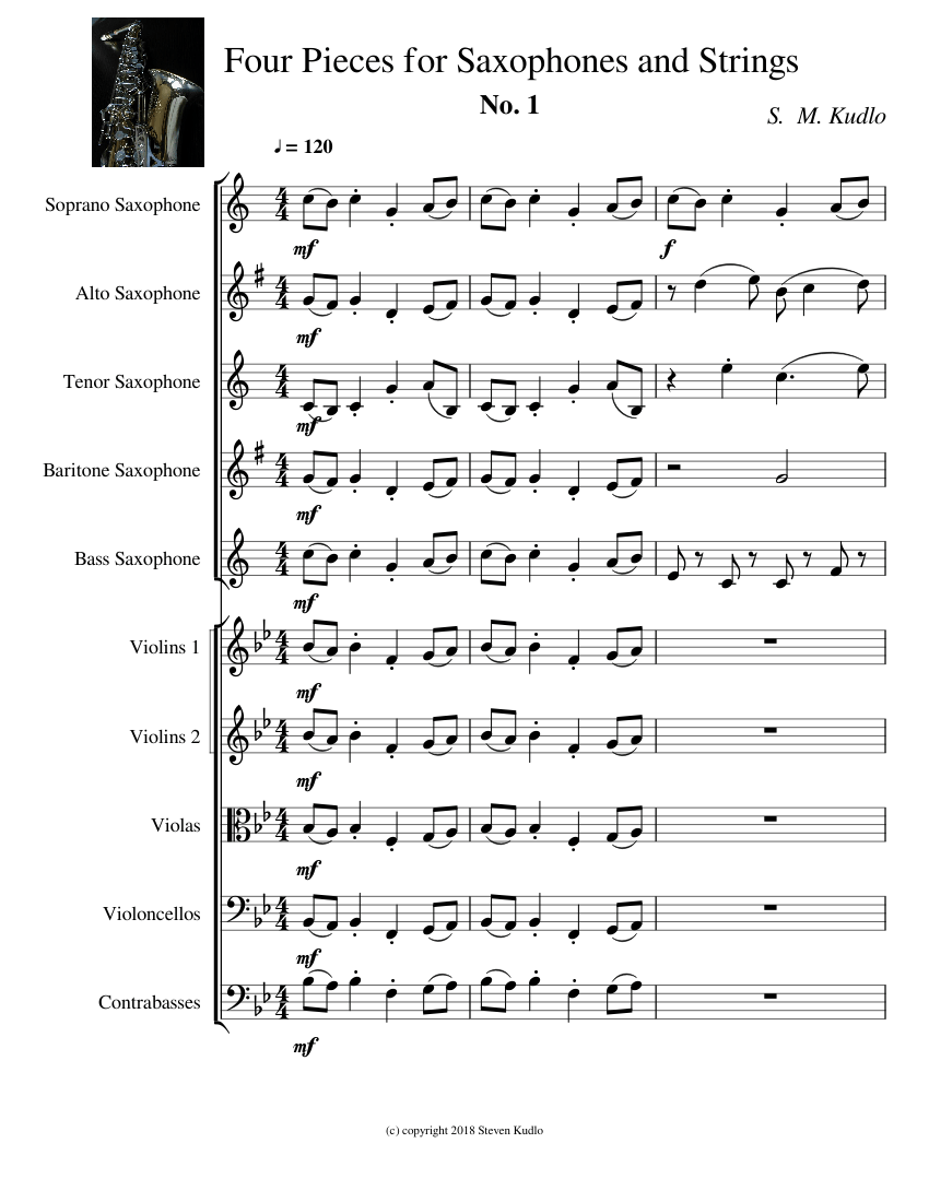 Four Pieces for Saxophones and Strings Sheet music for Saxophone alto ...