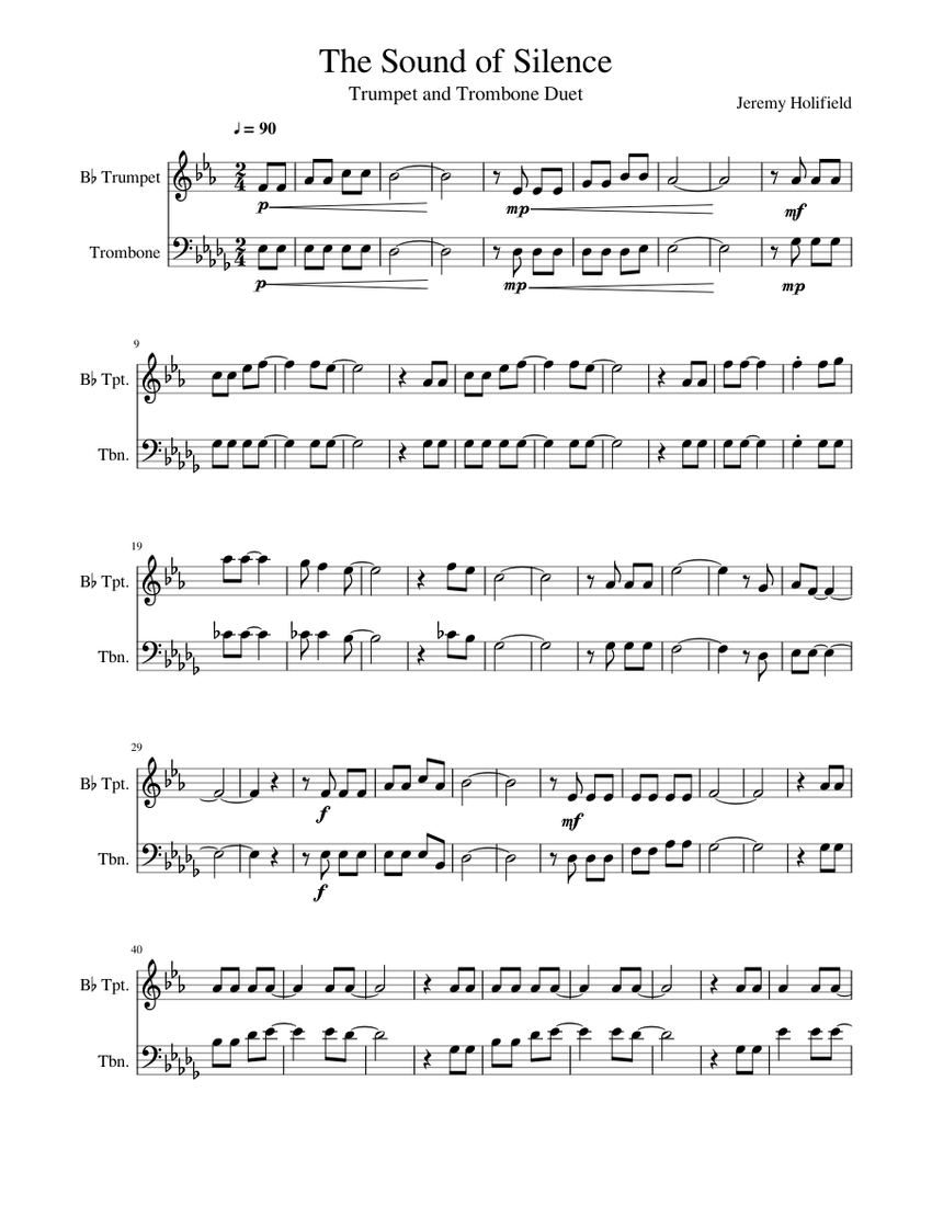 The Sound of Silence Sheet music for Trombone, Trumpet in b-flat (Brass Duet) | Musescore.com
