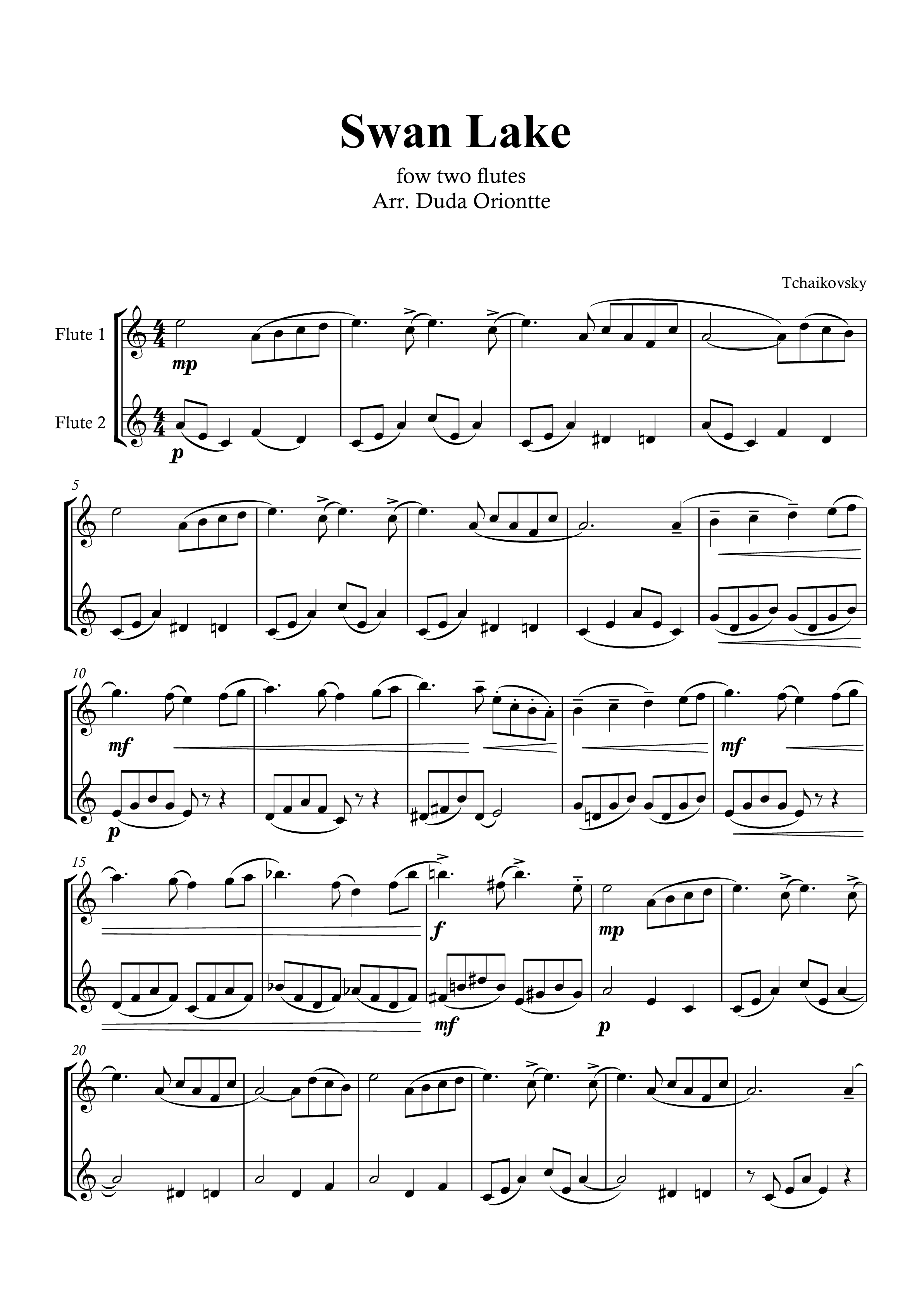 Play Official version of Swan Lake Theme Sheet Music by Pyotr Ilyich Tchaikovsky for Flute ...