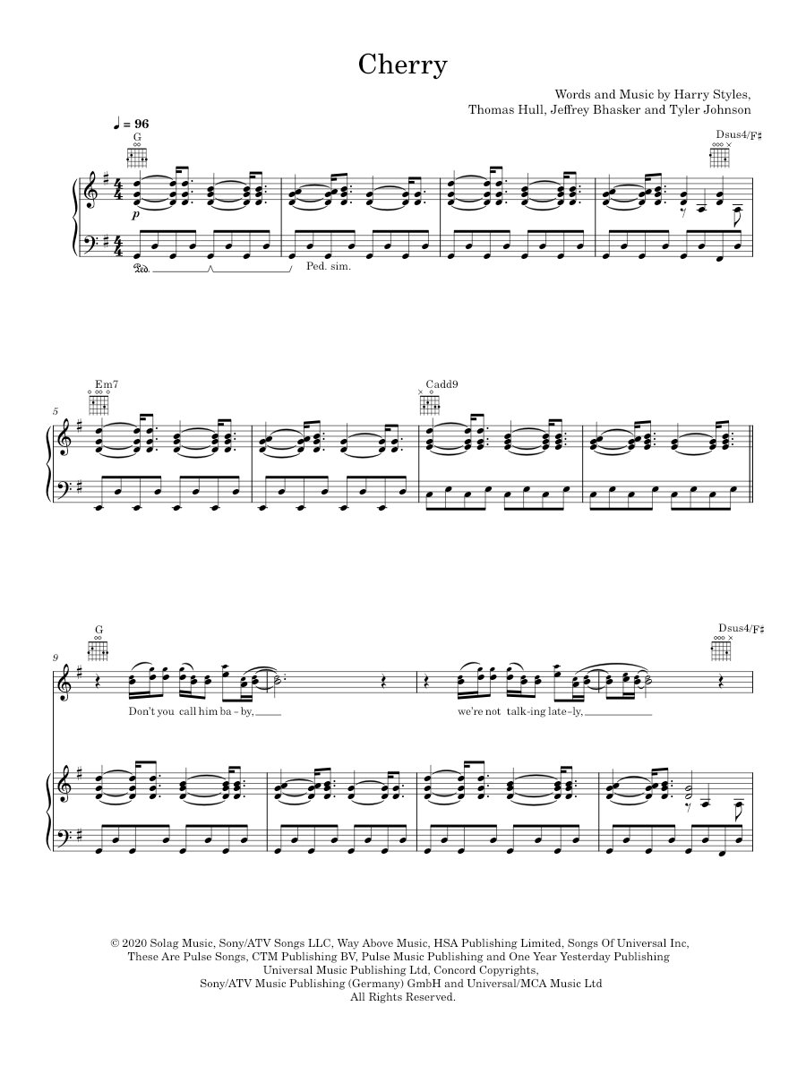 Play Official version of Cherry sheet music by Harry Styles for Piano ...
