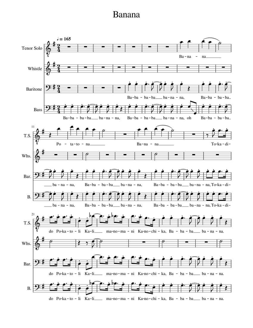 Banana Sheet music for Tenor, Bass voice, Baritone, Flute other (Mixed ...
