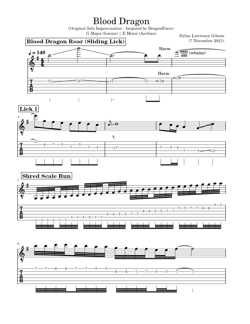 Blood Dragon Sheet music for Guitar (Solo) | Musescore.com