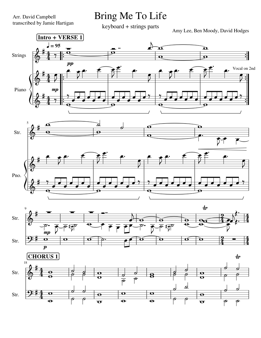 Bring Me To Life for Piano + Strings Sheet Music for Piano, Violin ...