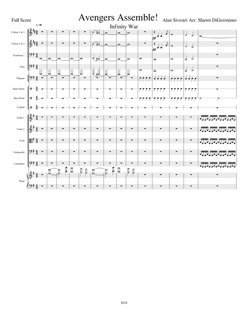 Avengers Assemble! Sheet music for Piano, Trombone, Tuba, French horn ...