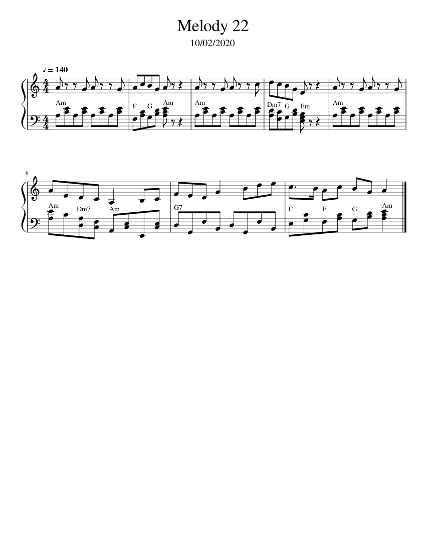 Melody 22 Sheet music for Piano (Solo) Easy | Musescore.com