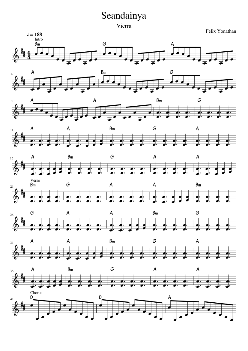 Seandainya - Vierra Sheet Music with Chords for Piano (Solo) easy ...
