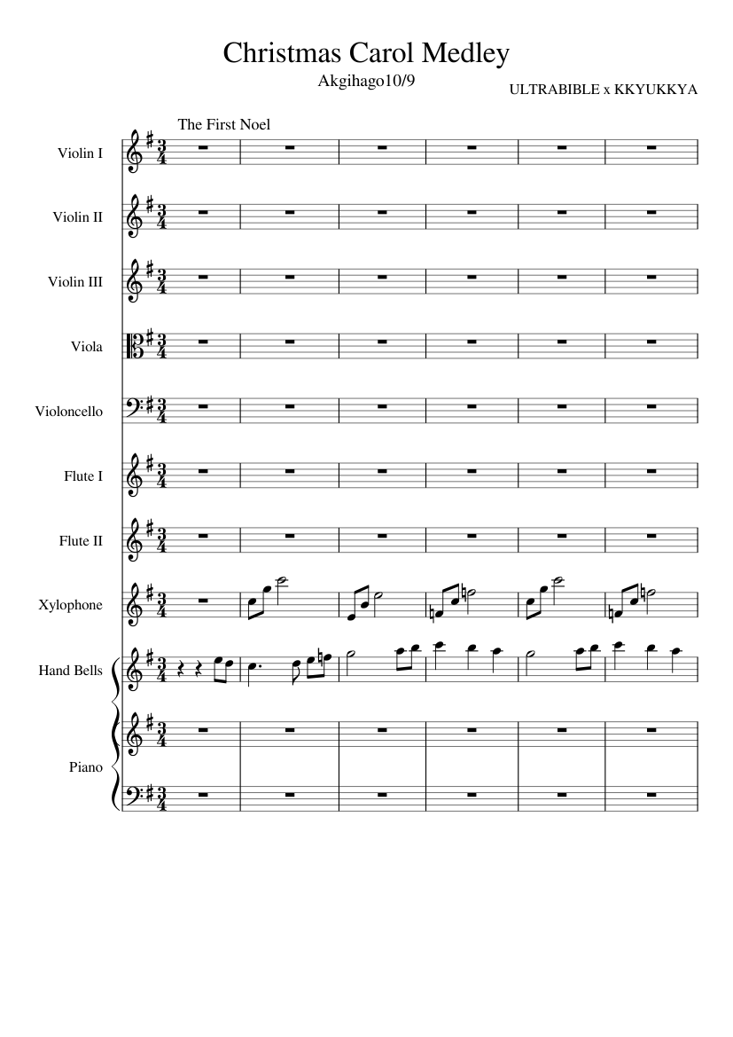 Christmas Carol Medley Sheet Music for Piano, Flute, Violin, Viola ...
