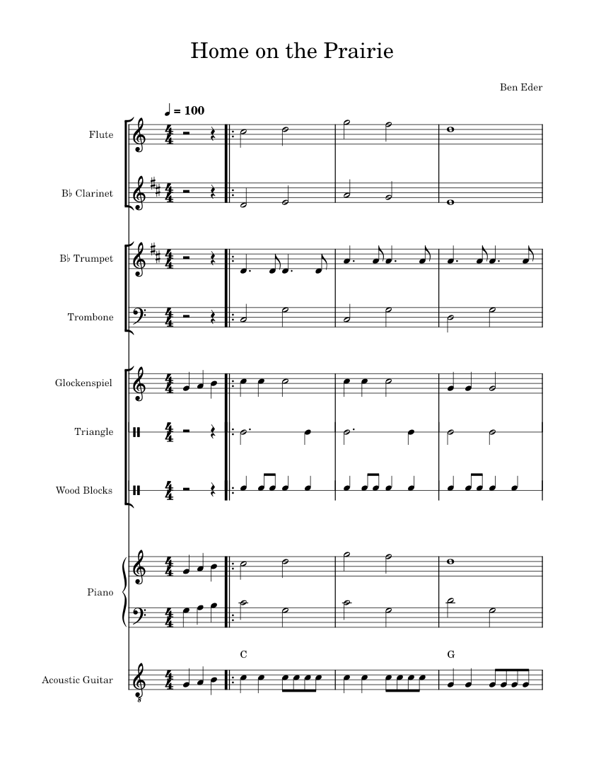 Home on the Prairie Sheet music for Piano, Trombone, Flute, Clarinet in ...