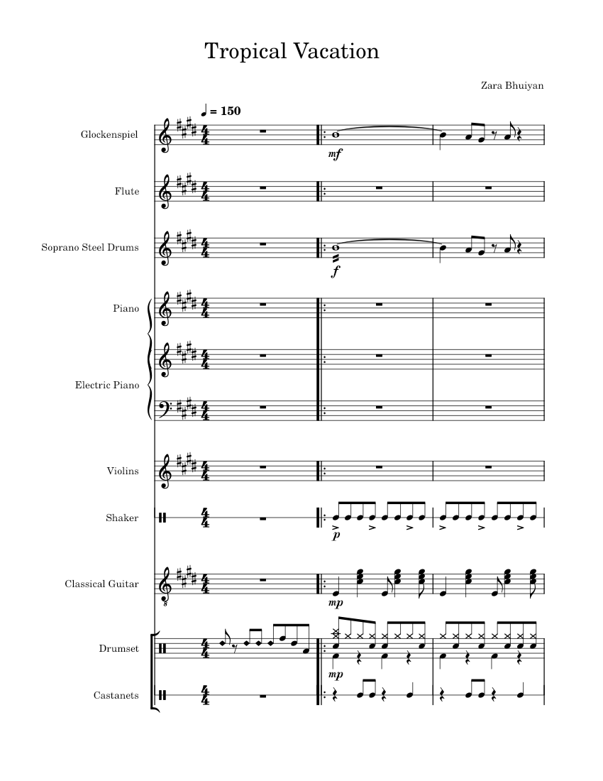 Tropical Vacation Sheet music for Piano, Flute, Glockenspiel, Guitar ...
