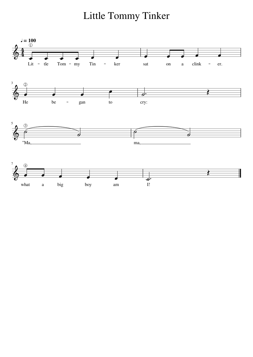 Little Tommy Tinker Sheet Music for Piano (Vocal Methods & Exercises ...