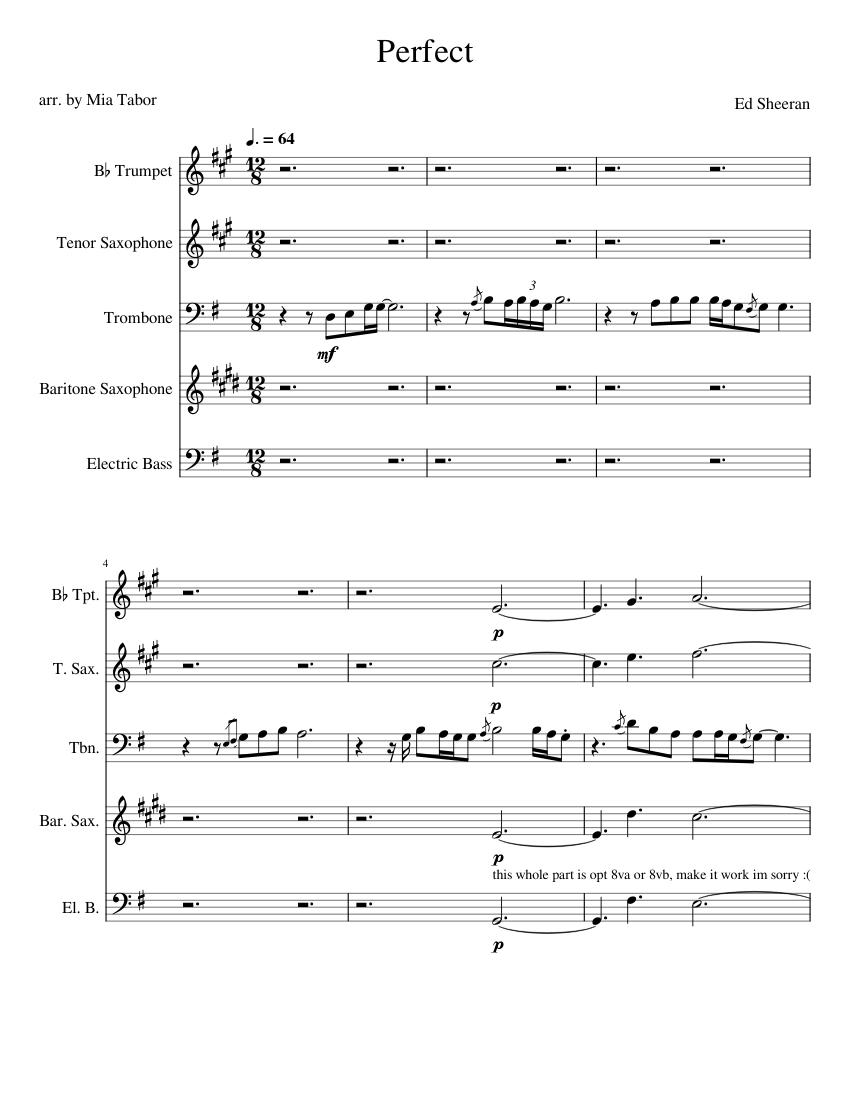 Perfect Sheet music for Trombone, Saxophone tenor, Saxophone baritone, Trumpet in b-flat & more ...