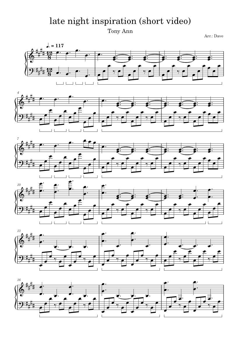late night inspiration (short video) – Tony Ann Sheet Music for Piano ...