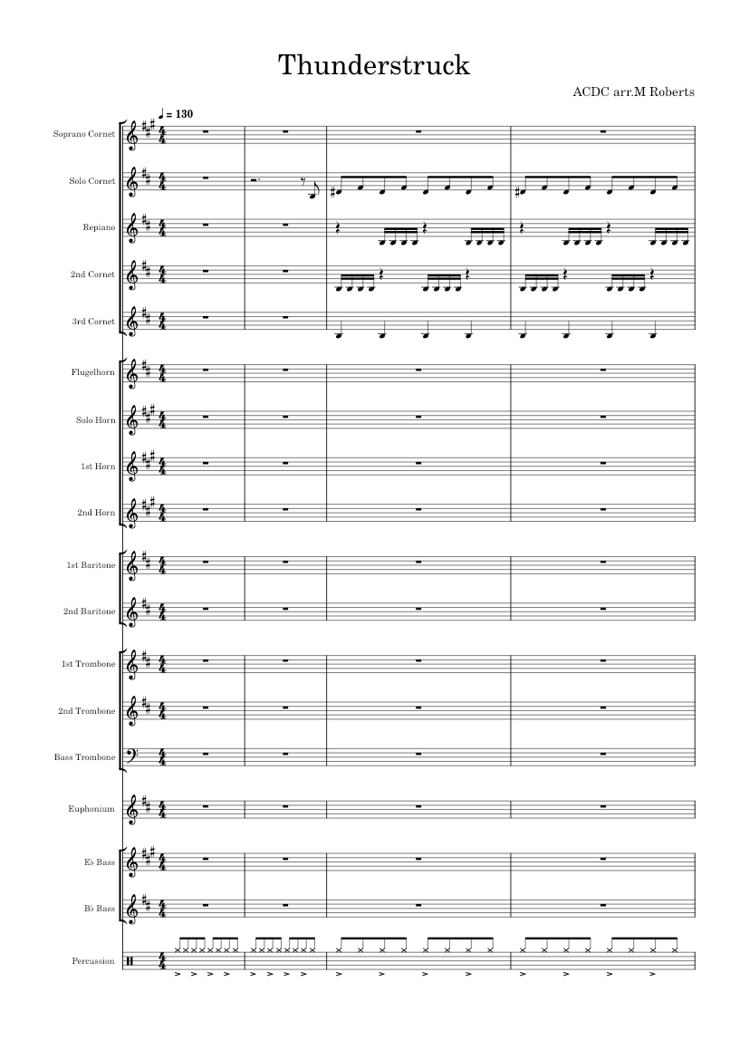 Thunderstruck – AC/DC Sheet Music for Trombone, Cornet, Euphonium, Tuba ...