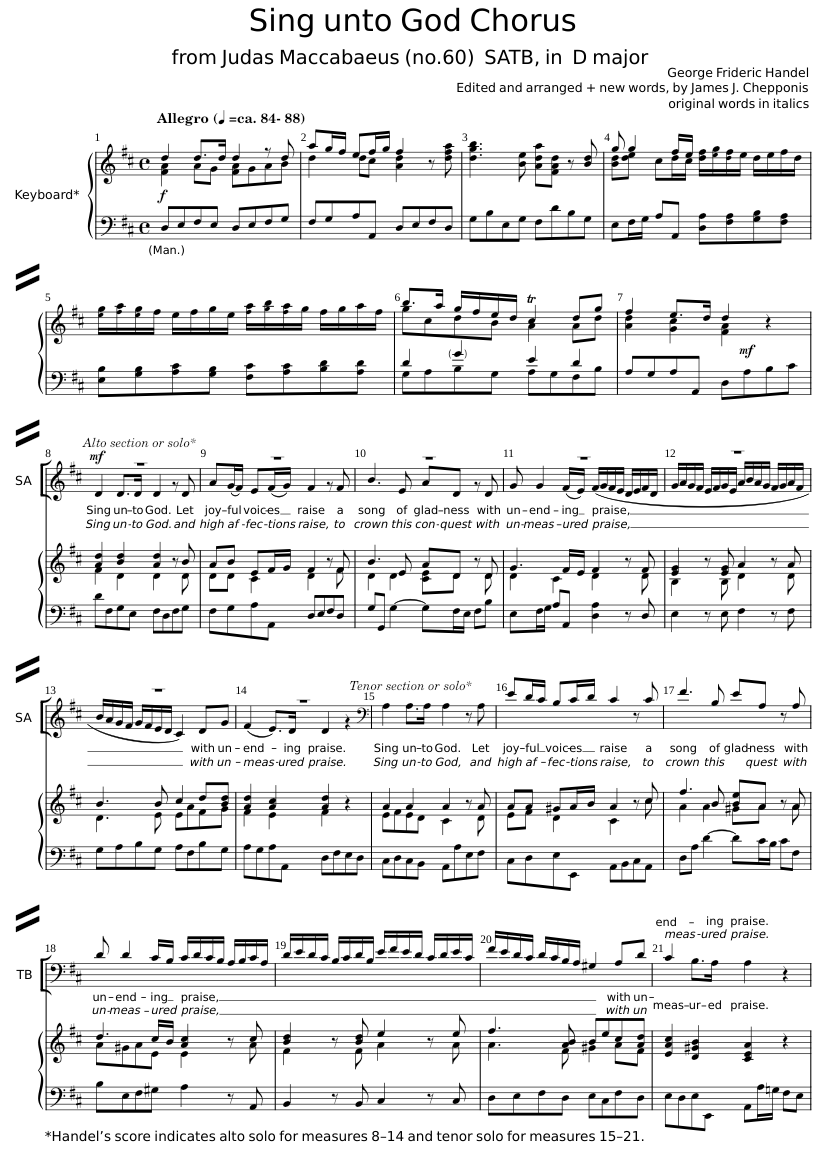 Sing unto God – Georg Friedrich Händel Sheet Music for Piano ...
