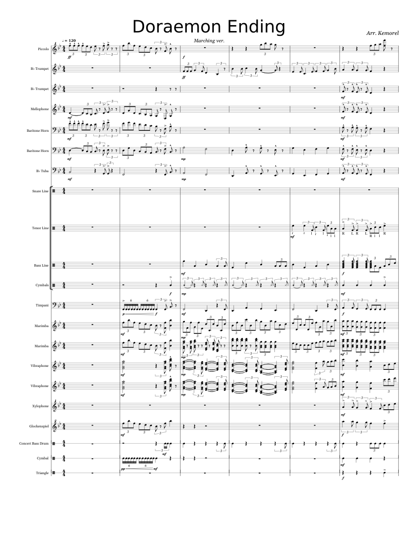 Doraemon_Ending (Marching ver.) Sheet music for Tuba, Mellophone, Flute ...
