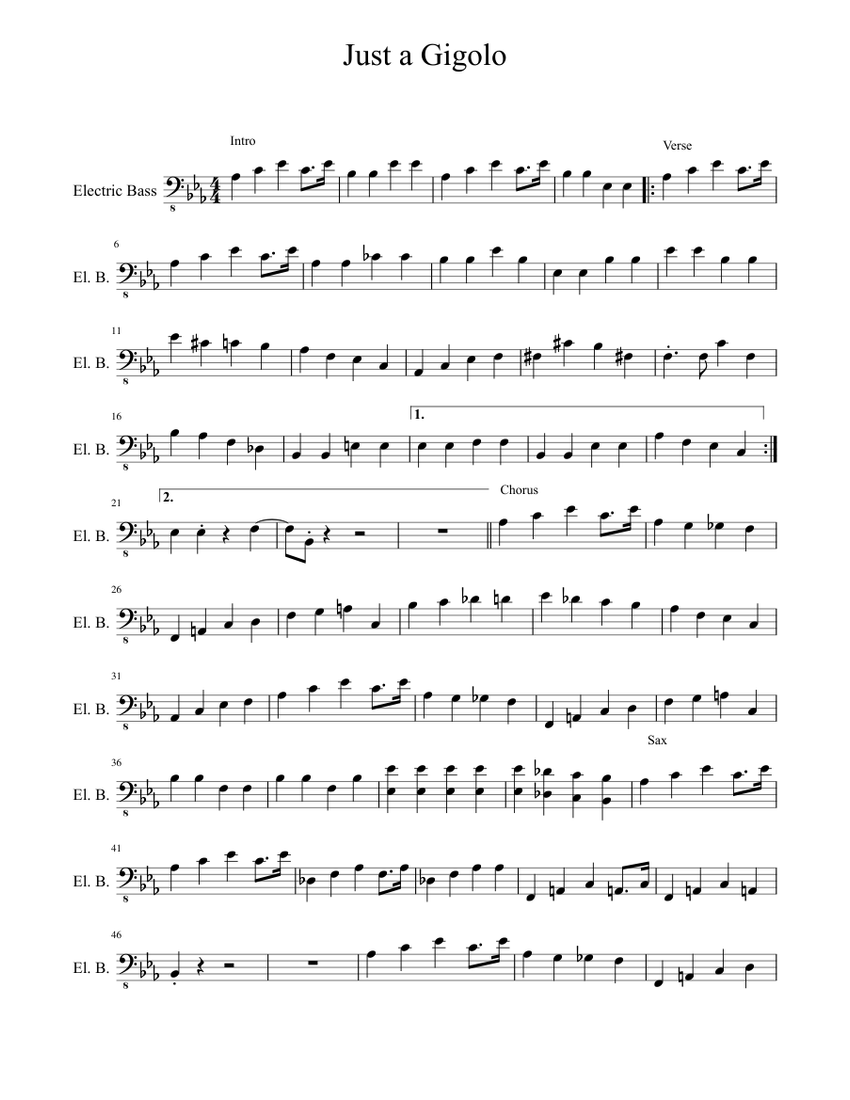 Just a Gigolo Sheet music for Bass guitar (Solo) | Musescore.com