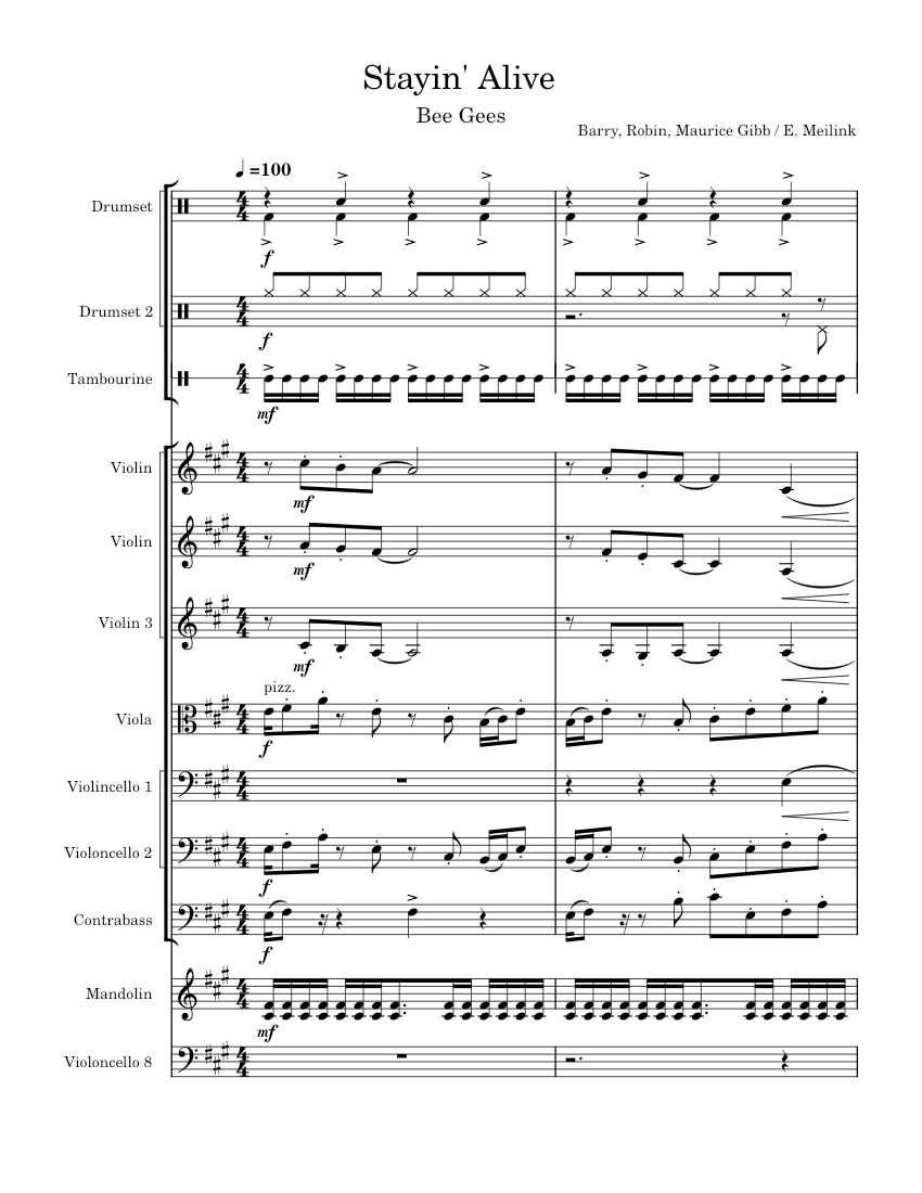 Stayin' Alive – The Bee Gees Sheet Music for Violin, Viola, Cello, Guitar & more instruments ...