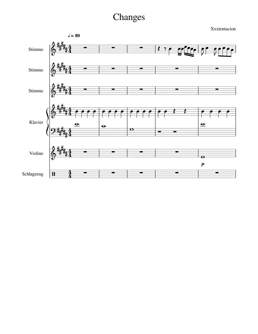 Changes Sheet music for Piano, Vocals, Violin, Drum group (Piano Sextet ...