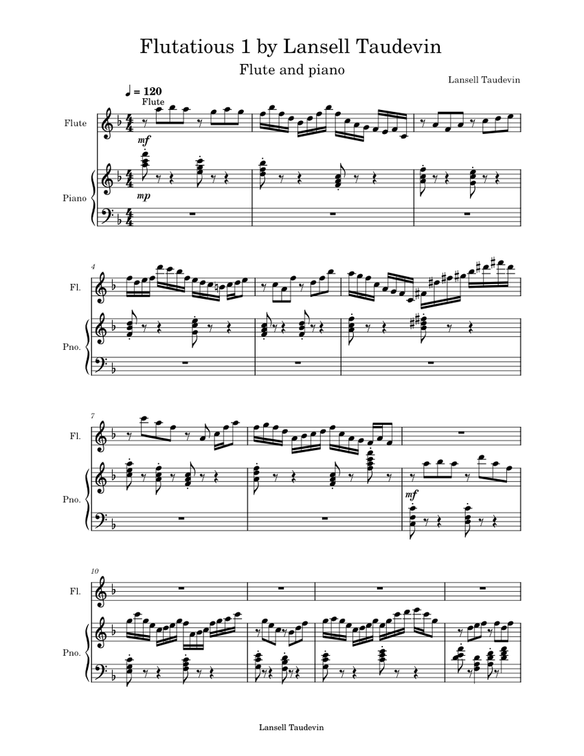 Flutatious 1_by_Lansell_Taudevin Sheet music for Piano, Flute (Mixed ...