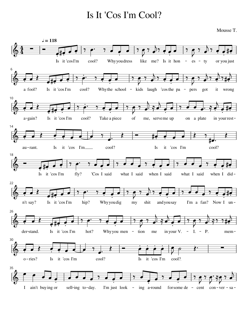 Is It 'Cos I'm Cool? - Mousse T. Sheet music for Flute other (Mixed ...