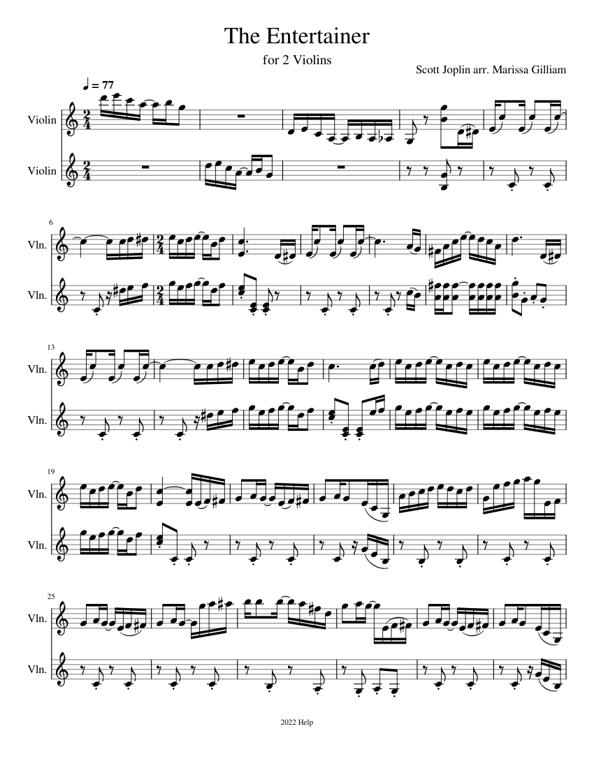 The entertainer – Scott Joplin The Entertainer Sheet music for Violin ...