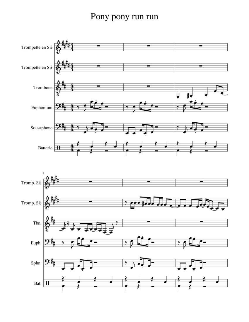 Pony pony run run Sheet music for Trombone, Euphonium, Trumpet in b ...