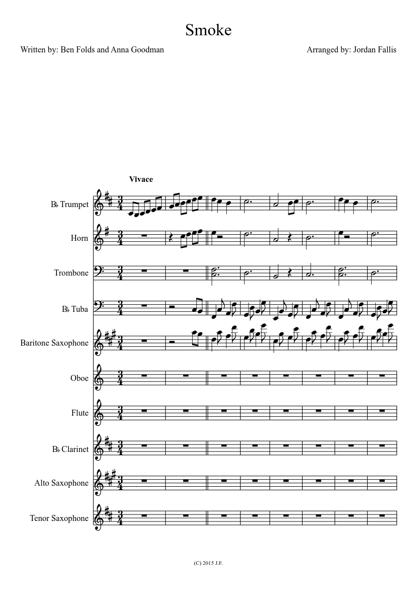 Smoke Sheet music for Trombone, Tuba, Flute, Oboe & more instruments ...