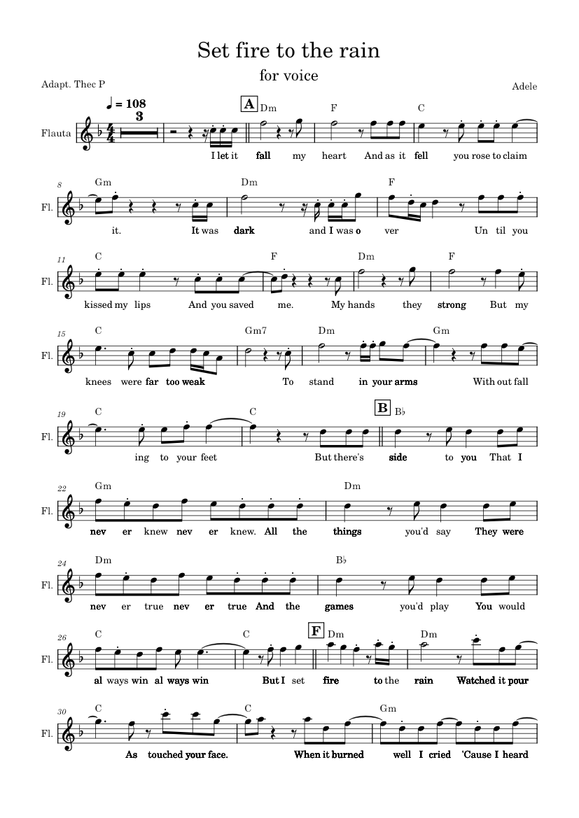 Set fire to the rain – Adele [voice transcription] Sheet Music with ...