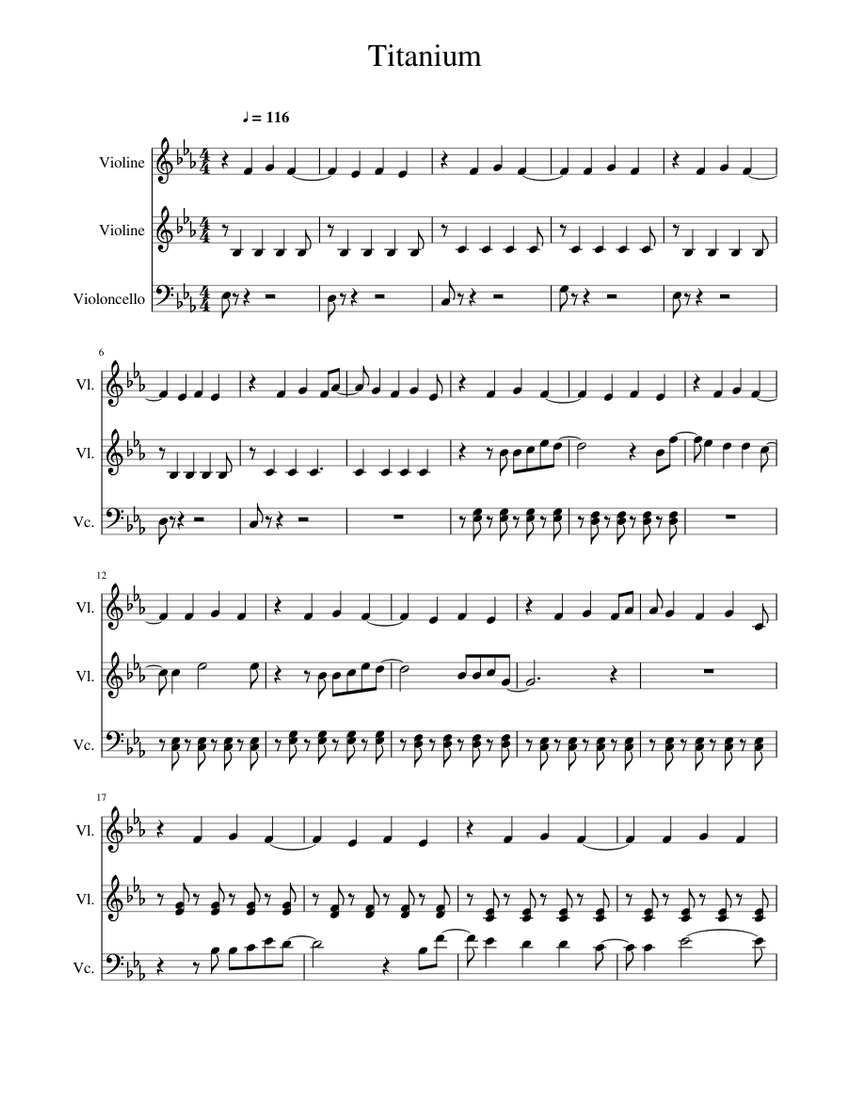 Titanium (by David Guetta feat. Sia) Sheet music for Violin, Cello (Mixed Trio) | Musescore.com