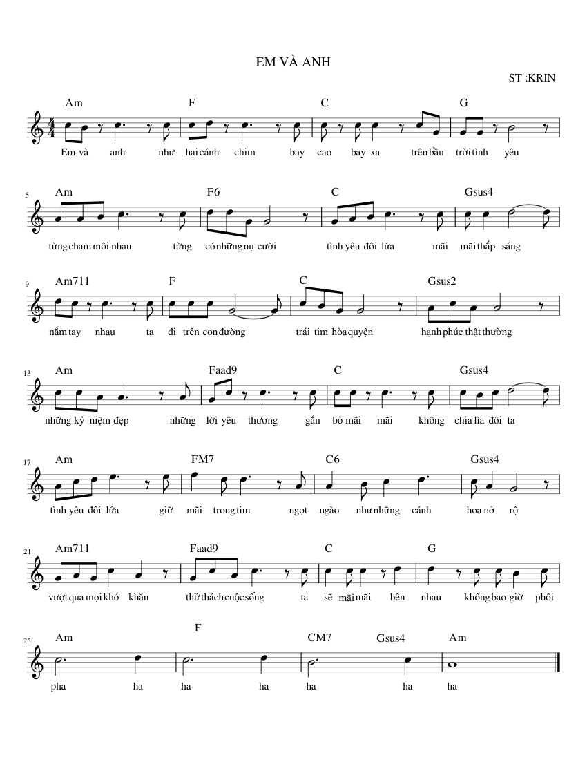 EM VÀ ANH sheet KRIN Sheet music for Piano (Solo) | Musescore.com