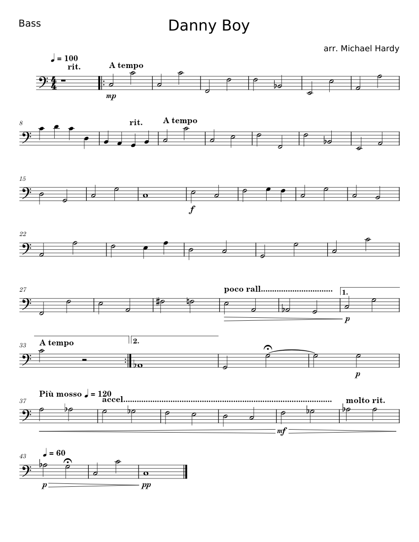 Danny Boy - Frederic Weatherly Sheet music for Bass guitar (Solo ...