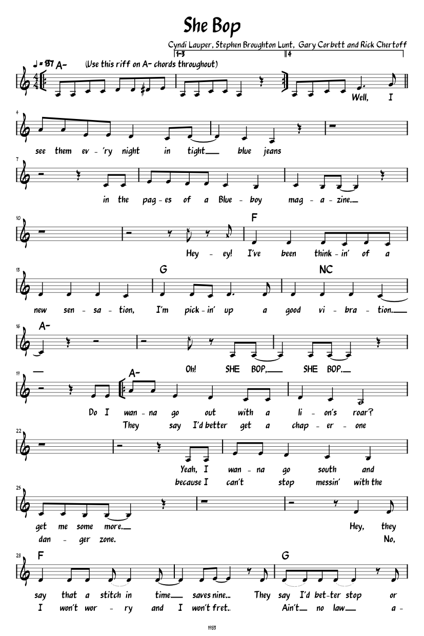 She Bop (Lead sheet with lyrics ) Sheet music for Piano (Solo ...