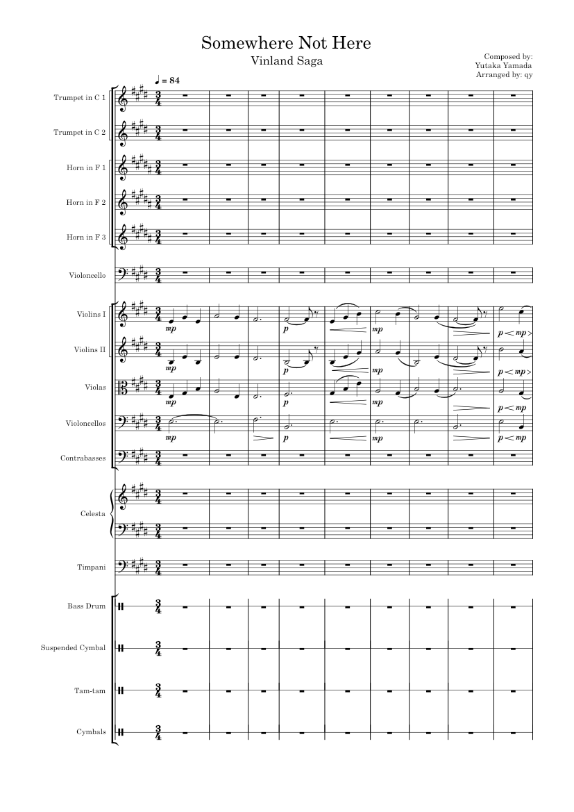 Vinland Saga OST: Somewhere Not Here - Yutaka Yamada Sheet Music for Celesta, French horn ...