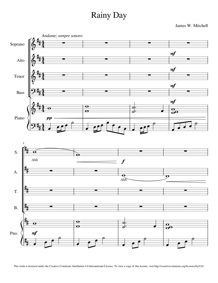 Rainy Day - SATB w/ Piano Accompaniment Sheet music for Piano, Soprano ...