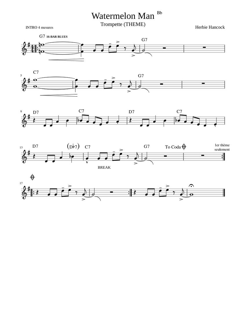Watermelon Man THEME trompette Bb Sheet music for Trumpet in b-flat ...