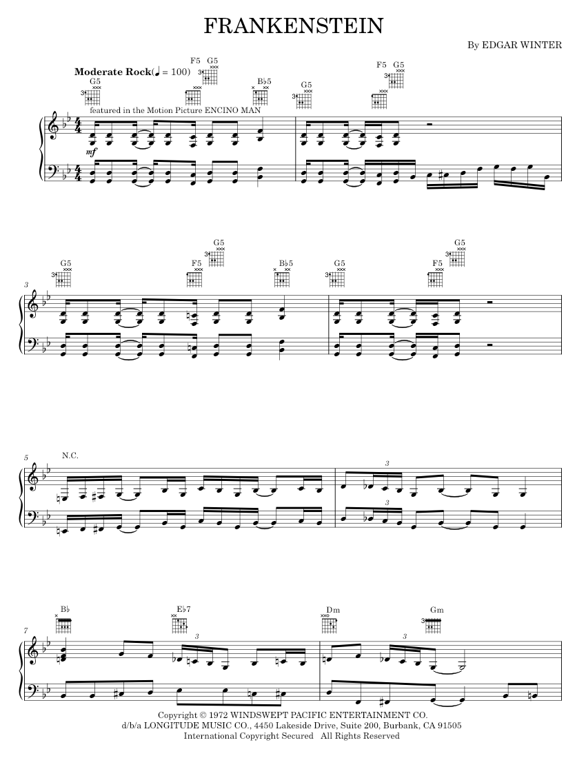 Play Official version of Frankenstein Sheet Music by The Edgar Winter ...