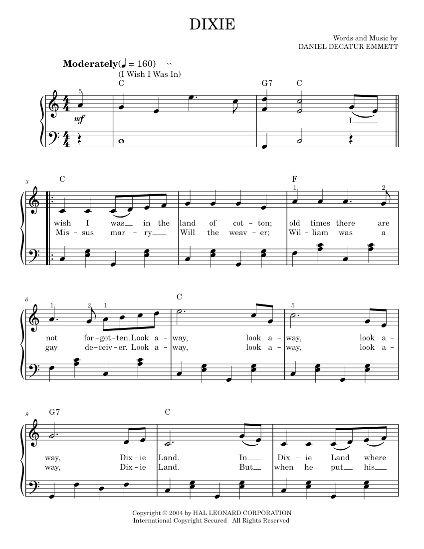 Play Official version of (I Wish I Was In) Dixie Sheet Music by Lynyrd ...