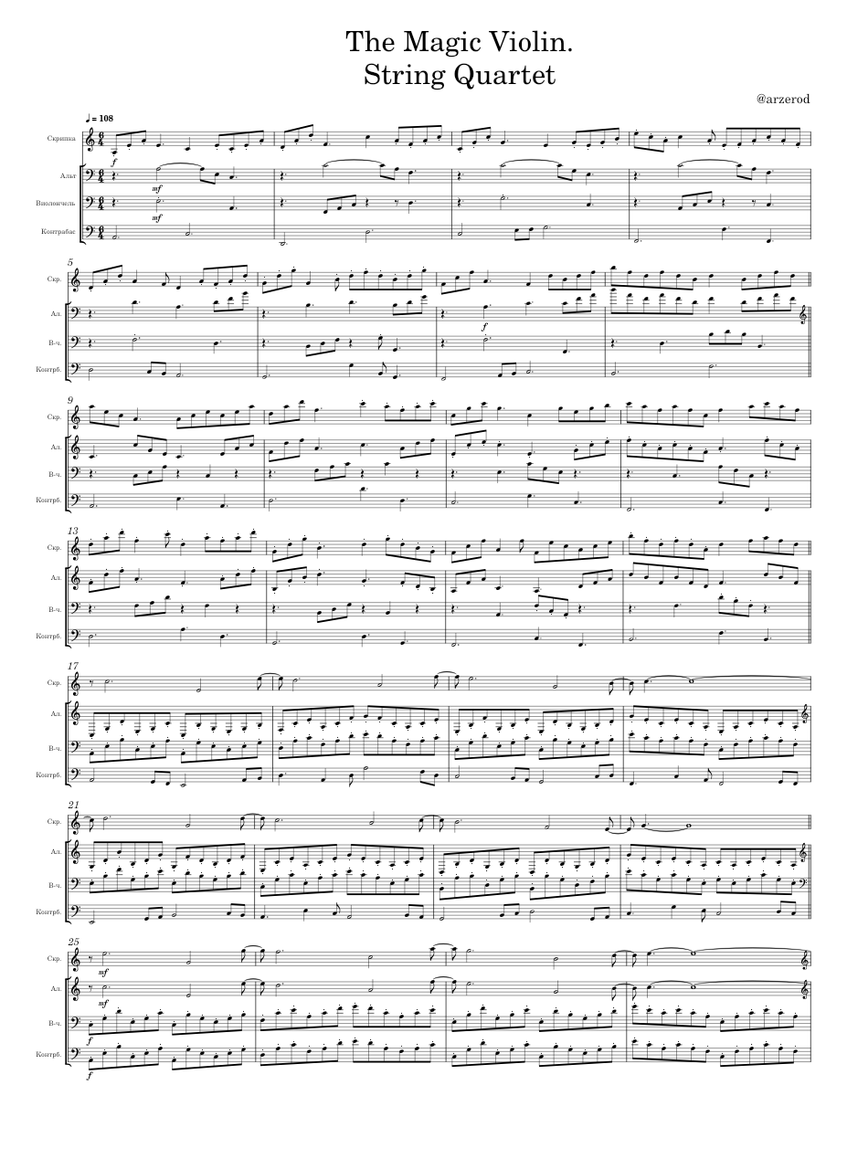 the magic violin Sheet music for Contrabass, Violin, Viola, Cello ...