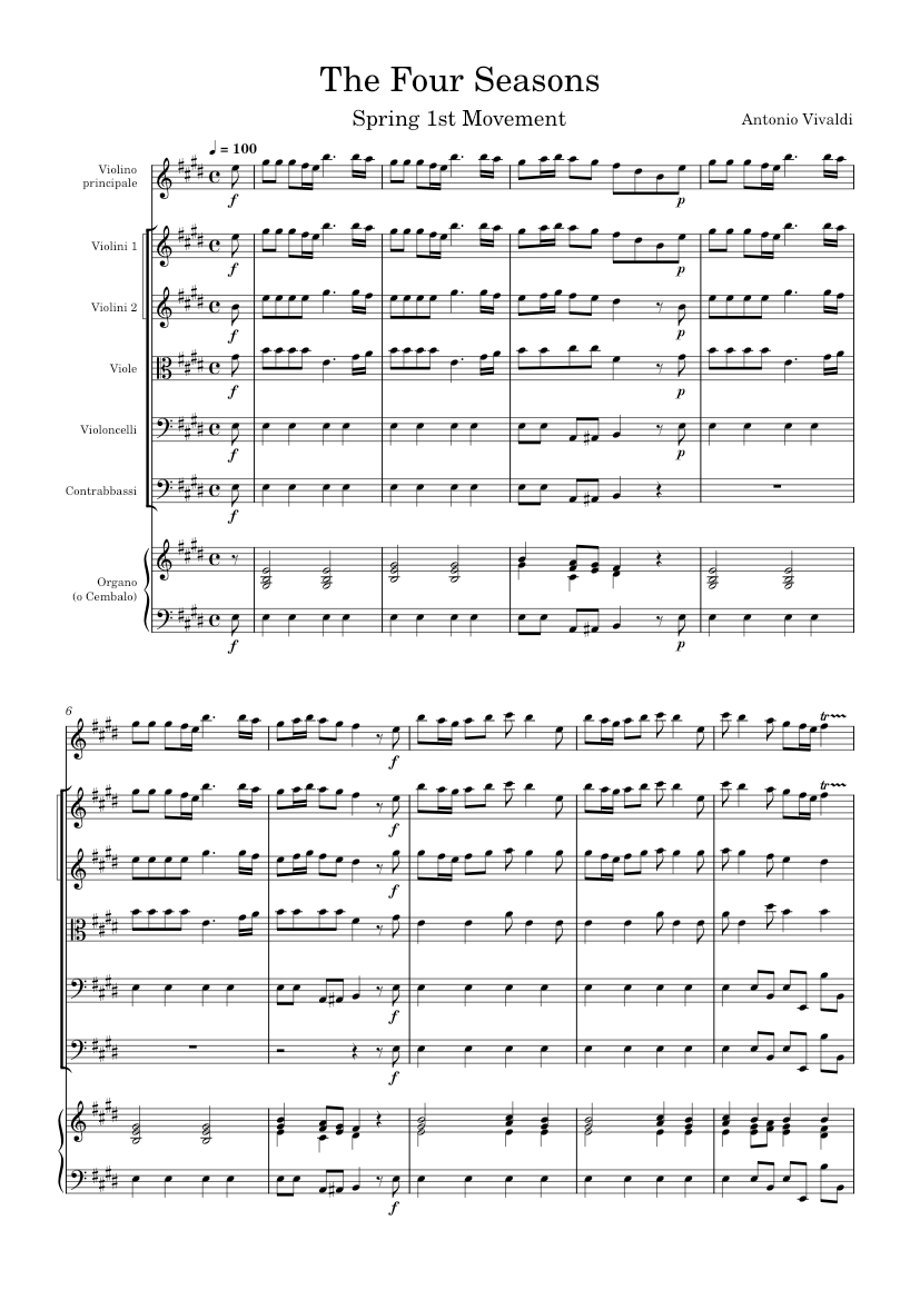 The Four Seasons - Spring 1st Movement – Antonio Vivaldi Sheet Music ...