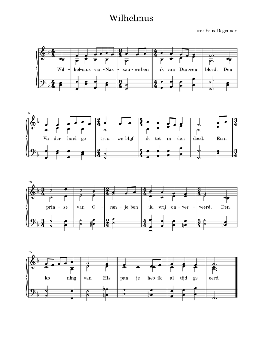Wilhelmus Sheet music for Piano (Solo) Easy | Musescore.com