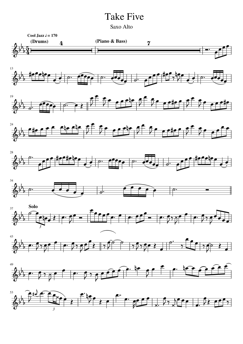 Take Five Sheet music for Saxophone alto (Solo) | Musescore.com
