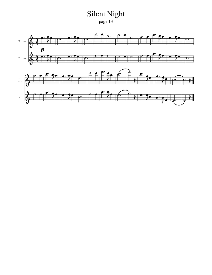 Silent Night Sheet music for Flute (Woodwind Duet) | Musescore.com