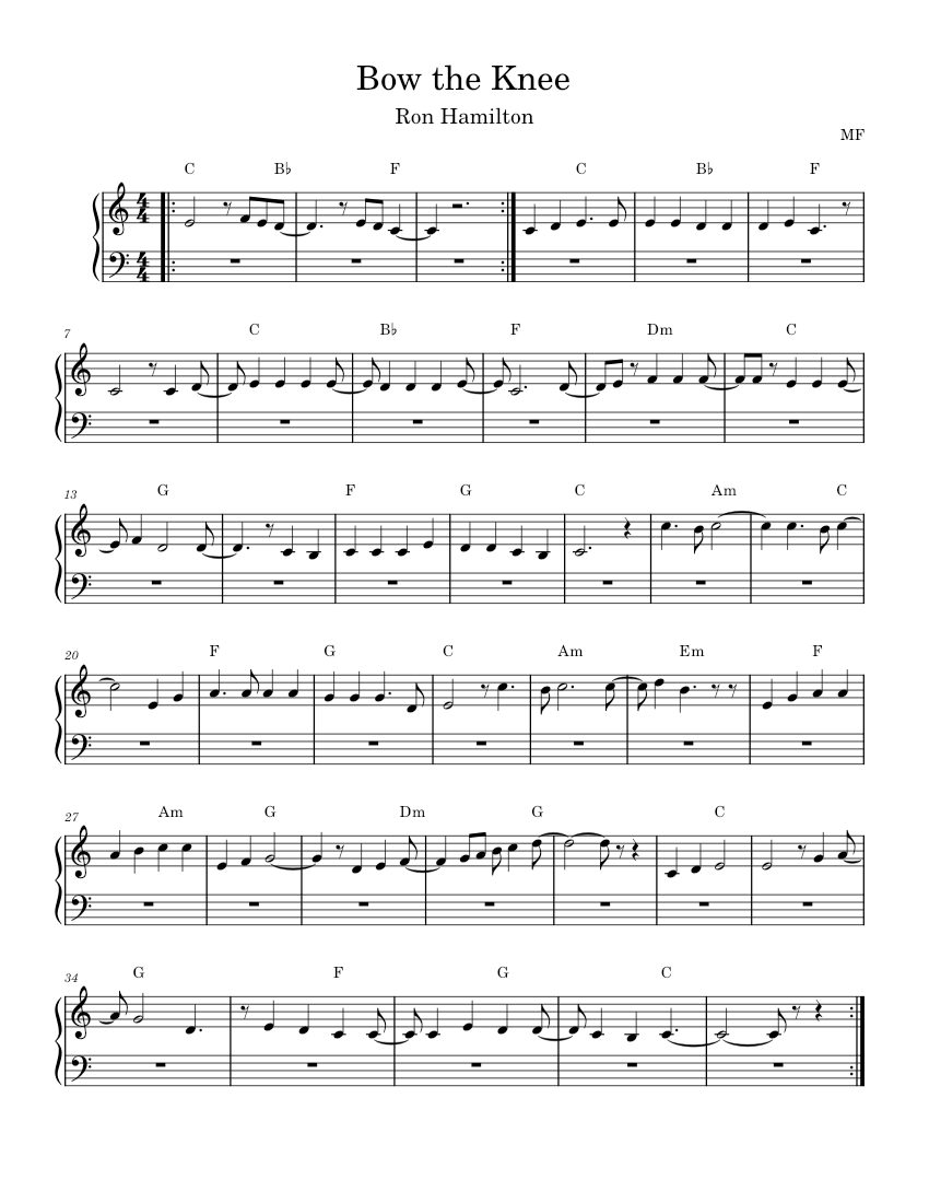Bow the knee – Ron Hamilton Bow the Knee Sheet Music with Chords for ...