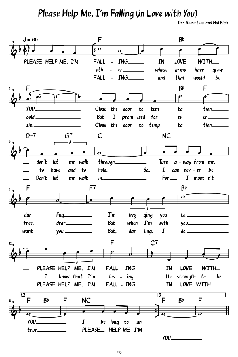 Please Help Me, I'm Falling (In Love With You) (Lead sheet with lyrics ...